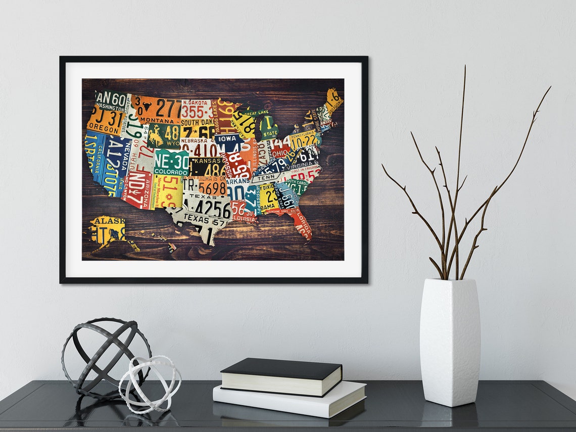 USA License Plates Map Art Print License Plates Poster | Etsy