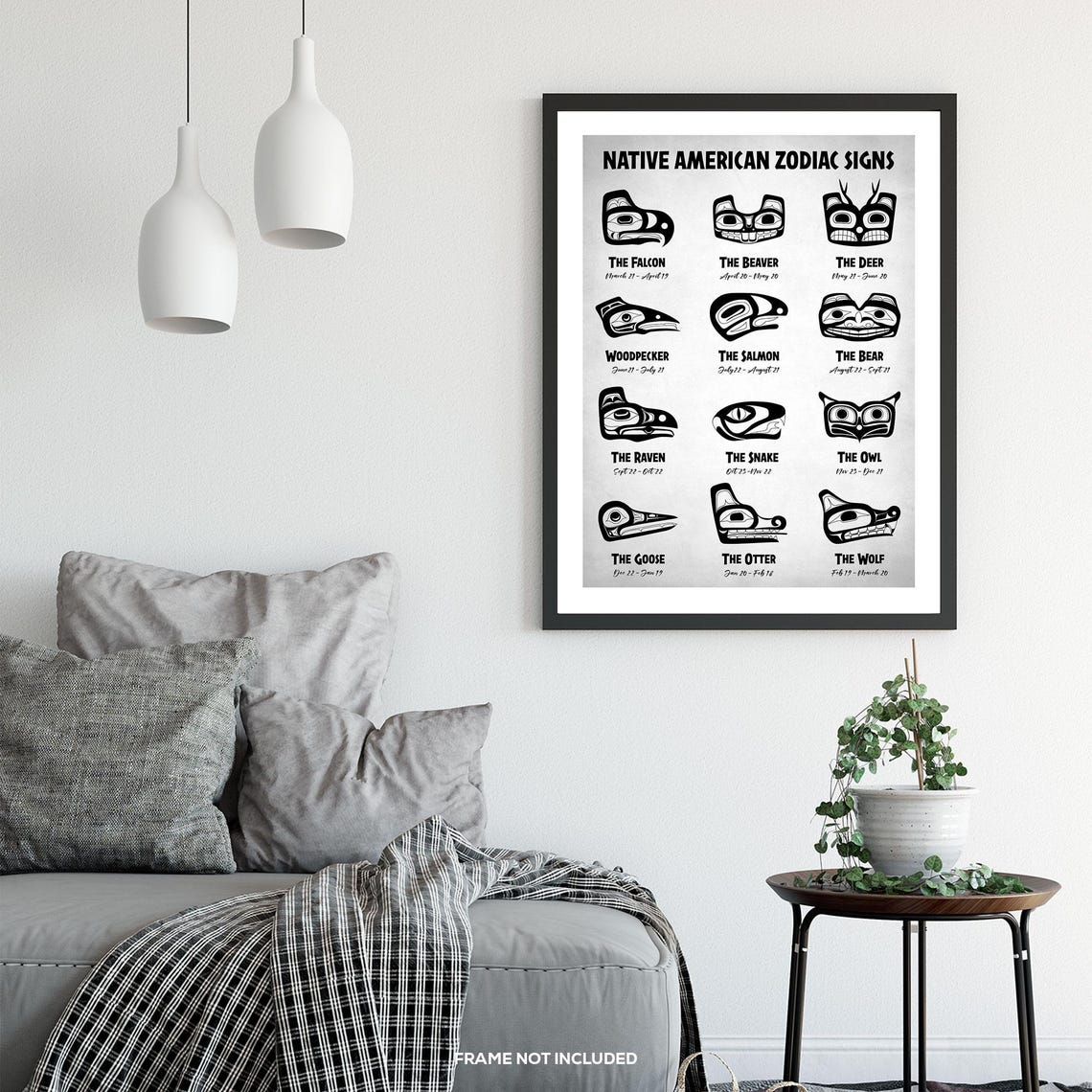 Native American Zodiac Chart Print – Spirit Animal Totem Poster, Tribal ...