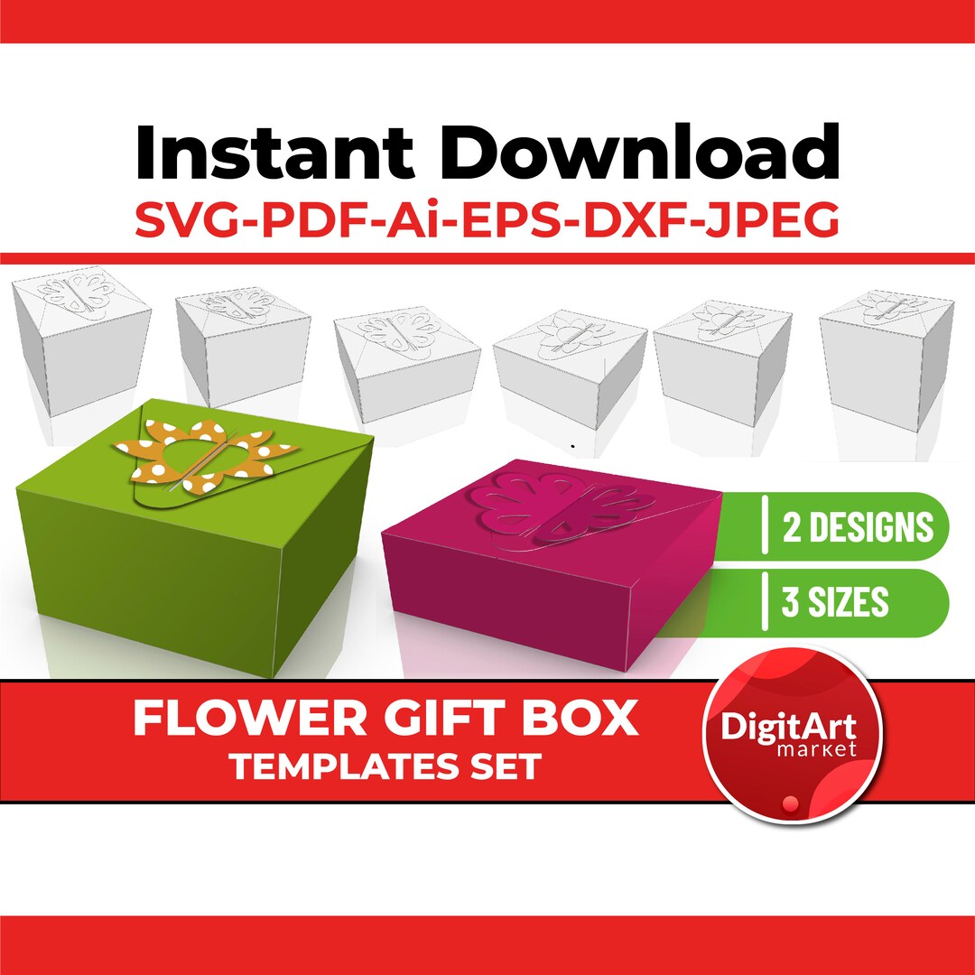 Flower Box Template Set SVG, Flower Gift Box, Beautiful Gift Box ...