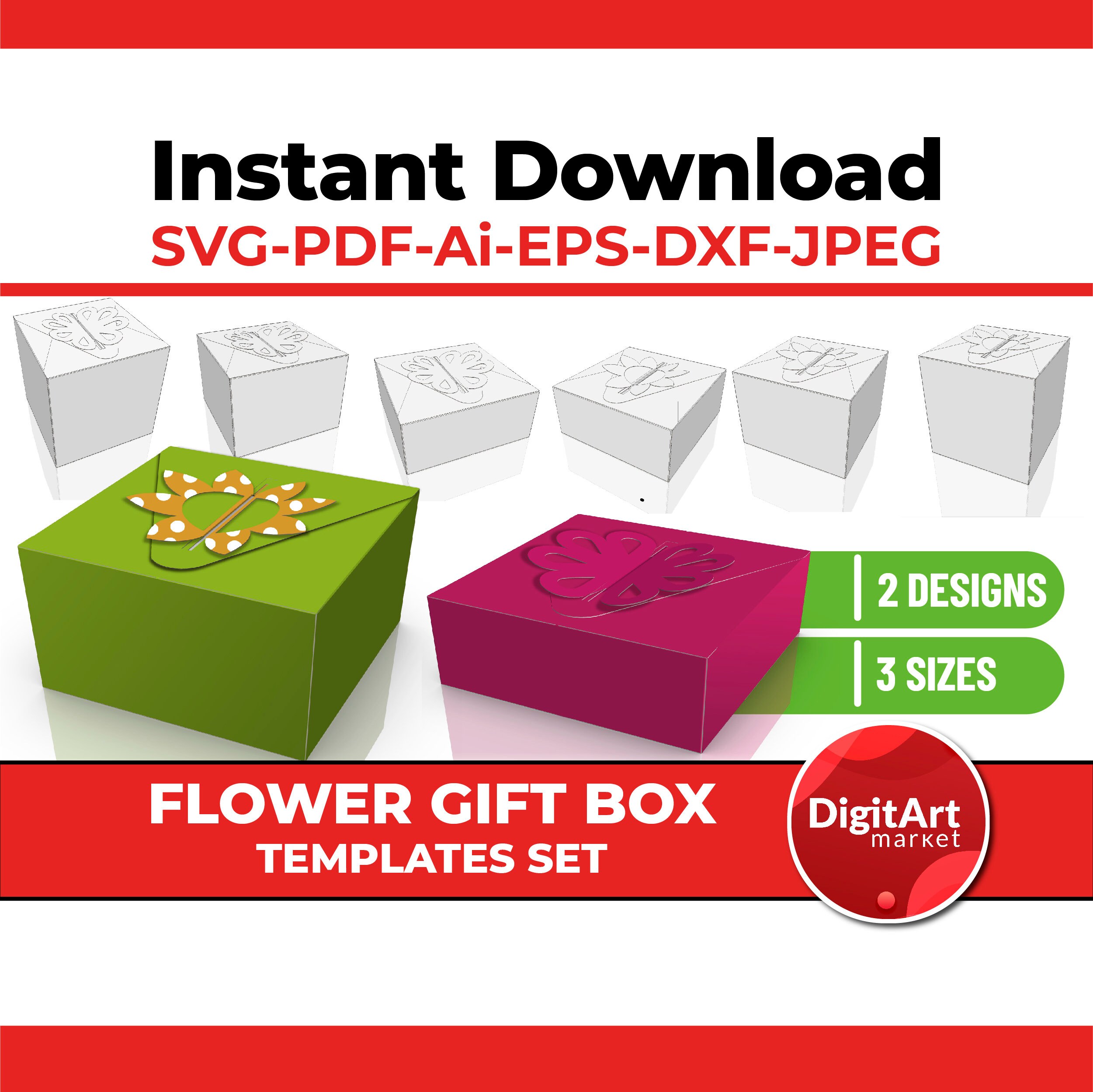 Flower Box Template Set SVG Flower Gift Box Beautiful Gift - Etsy UK