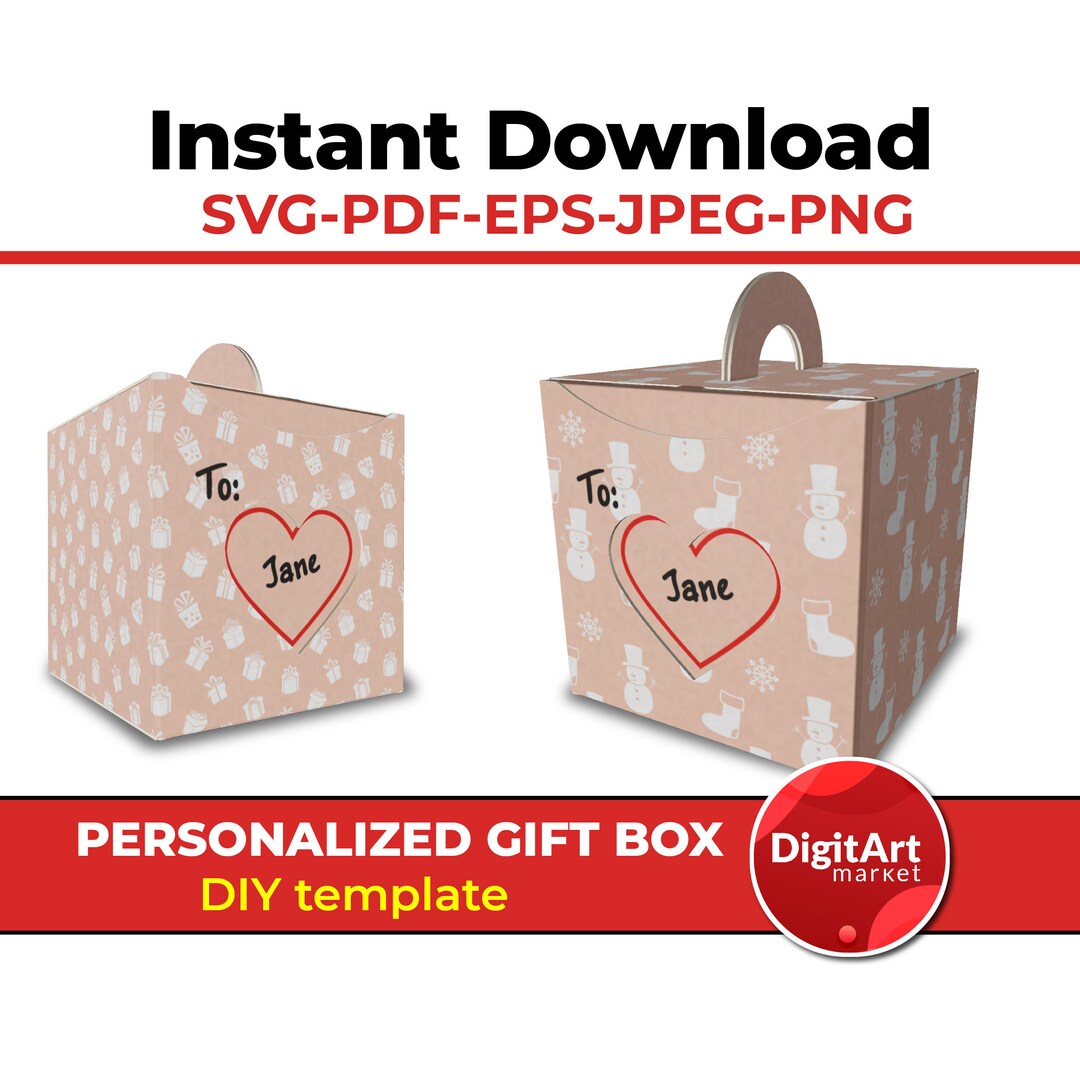 SVG Personalized Gift Box Template Set Digital File, Stencil Template ...