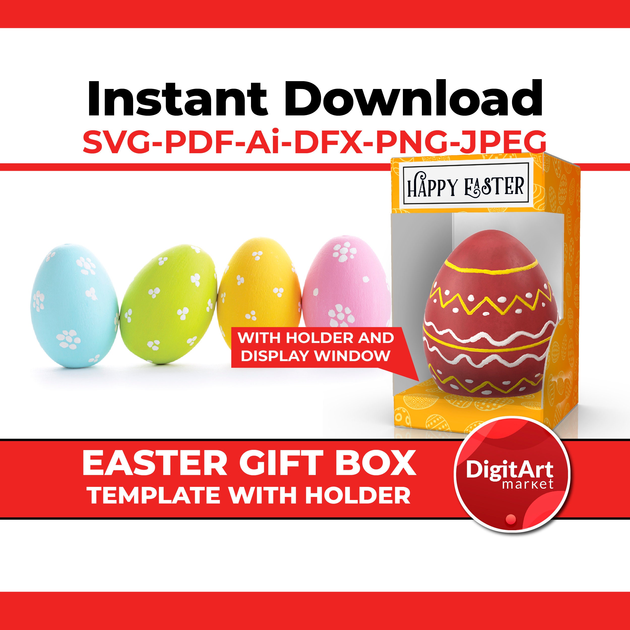 SVG Easter Box with egg holder and display window template | Etsy