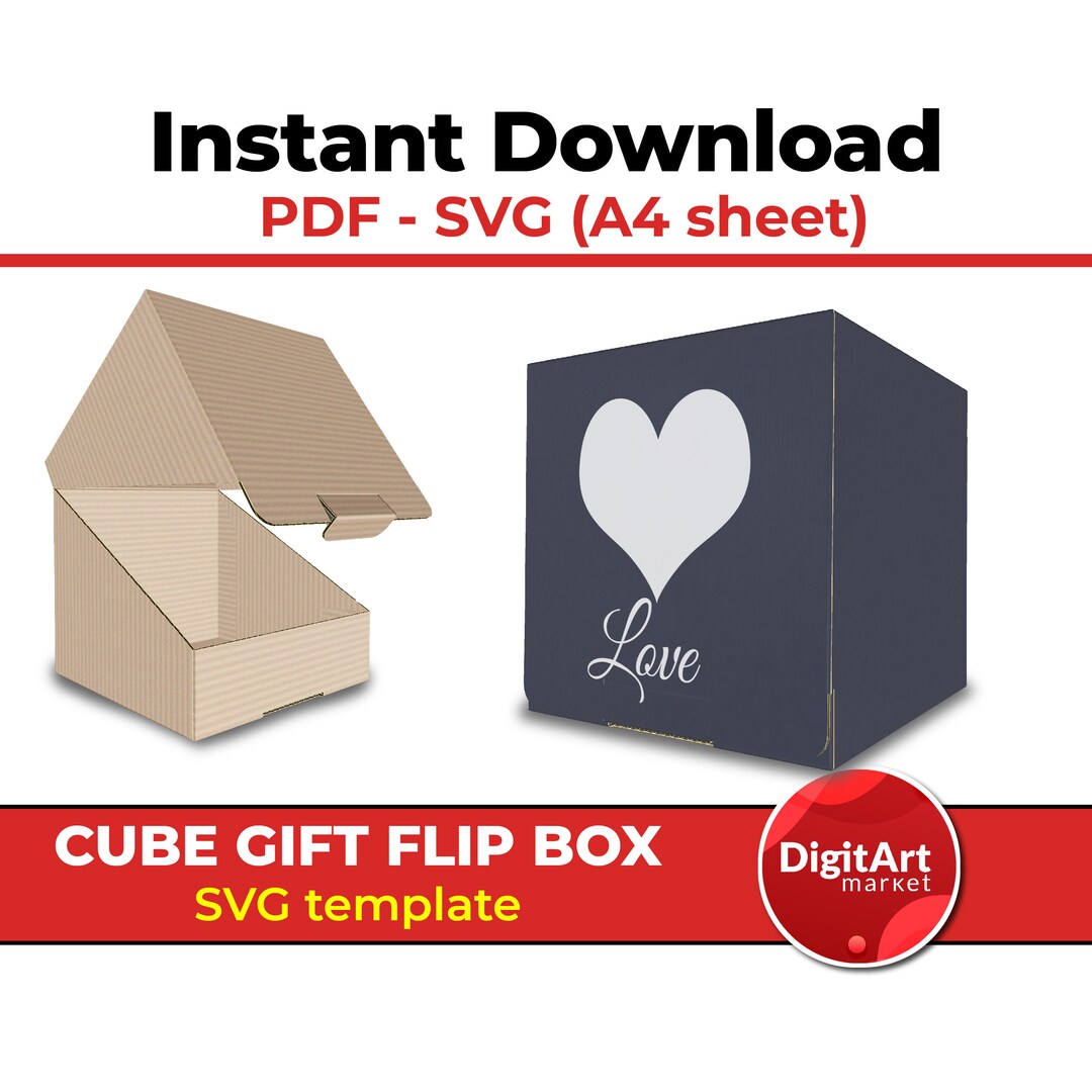 Custom Cube Gift Box Template With Flip Lid, Favor Box, Wedding Box ...