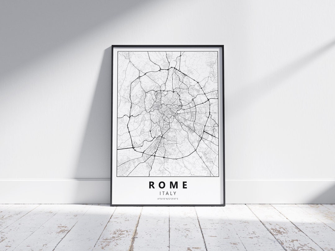 Digital Rome Black & White Map - Minimalist Italy Wall Art - Modern ...