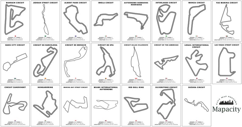 23 Circuits of the Year 2023, F1 Circuits, Formula 1 Poster, F1 Gift ...