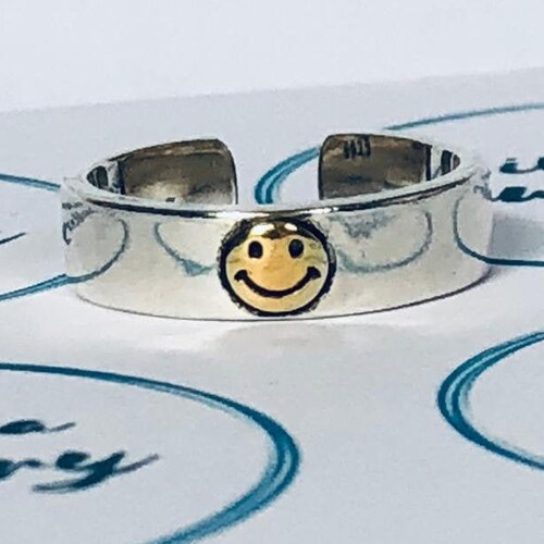 Silver Smiley Face Ring Stackable Smiley Face Ring Emoji - Etsy