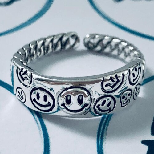 Silver Smiley Face Ring Stackable Smiley Face Ring Emoji - Etsy