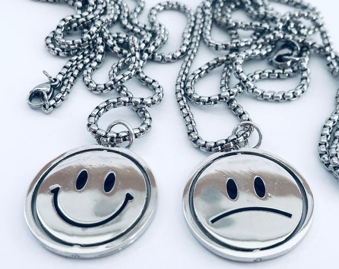 Smiley Face Necklace Sad Face Necklace Emoji Necklace - Etsy