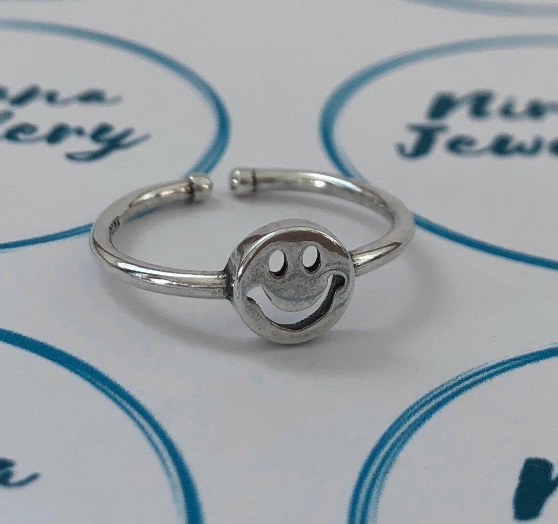 Silver Smiley Face Ring Stackable Smiley Face Ring Emoji | Etsy