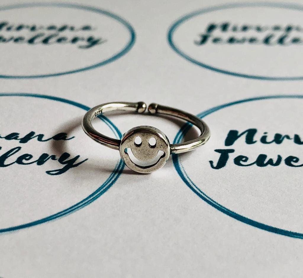 Silver Smiley Face Ring Stackable Smiley Face Ring Emoji | Etsy