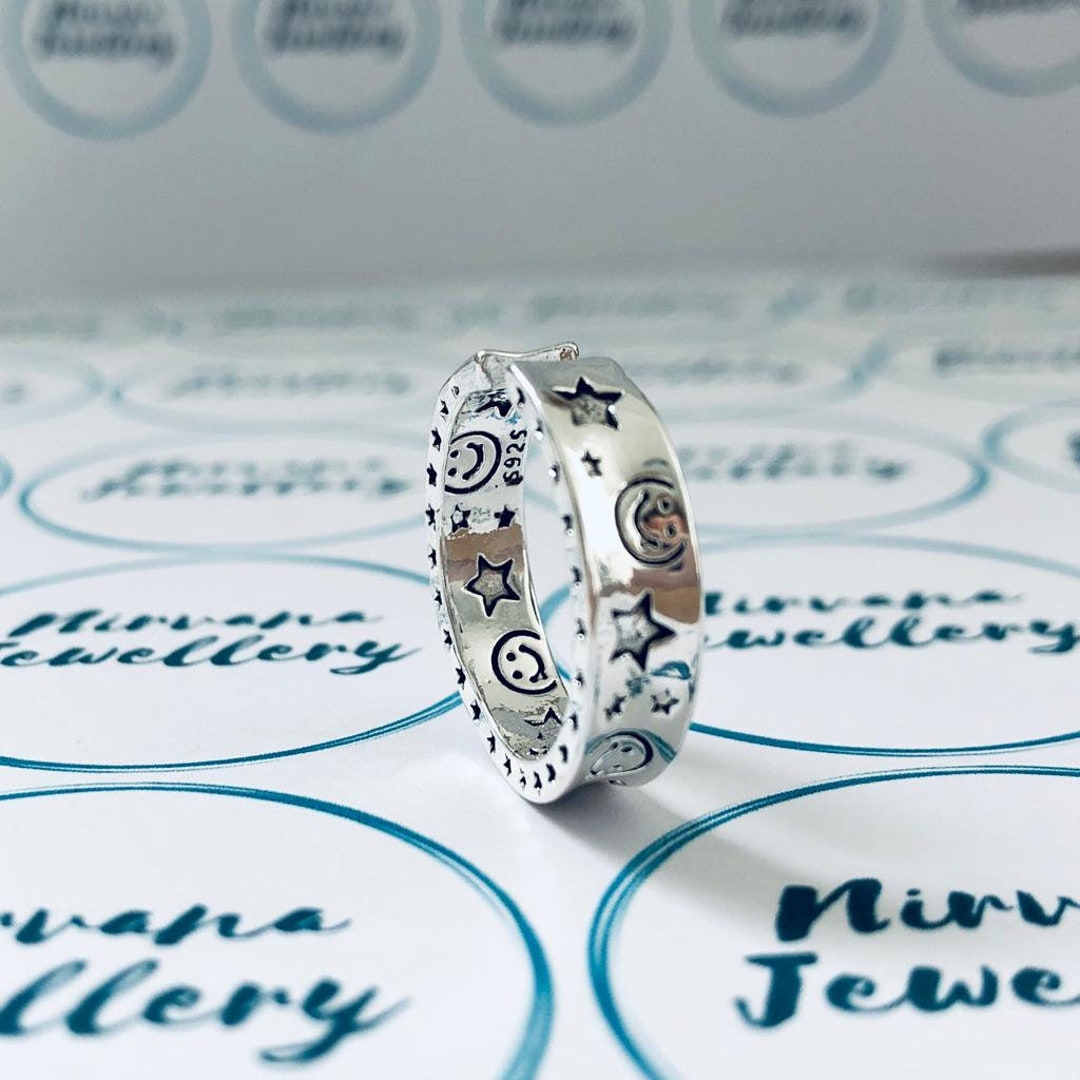 Adjustable Star Lightening Emoji Smiley Face Ring Silver Free UK ...