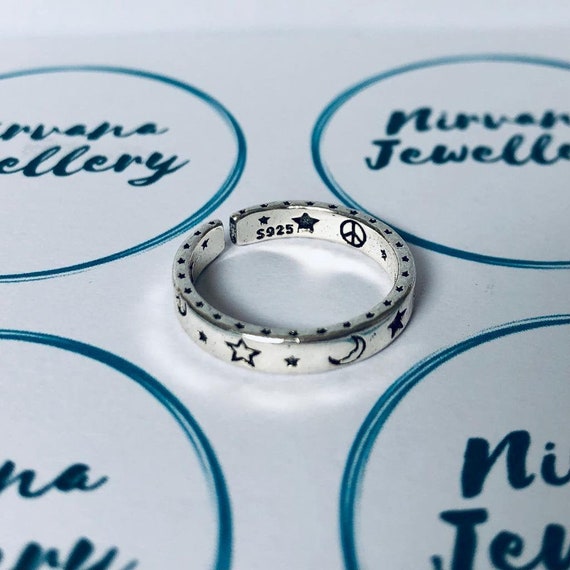 Adjustable Star Moon Emoji Smiley Face Ring 925 Sterling | Etsy
