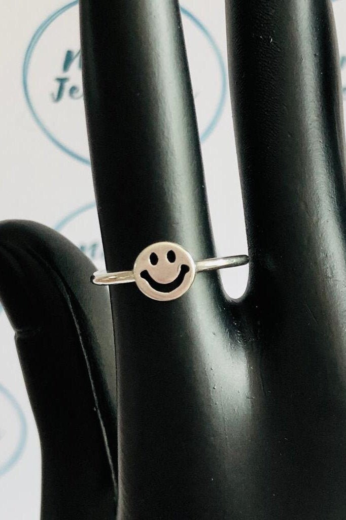 Silver Smiley Face Ring Stackable Smiley Face Ring Emoji | Etsy