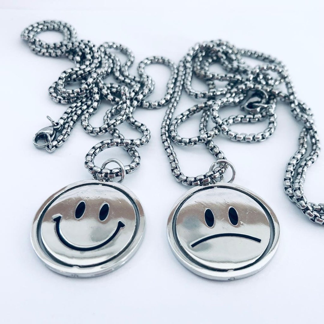 Smiley Face Necklace Sad Face Necklace Emoji Necklace - Etsy