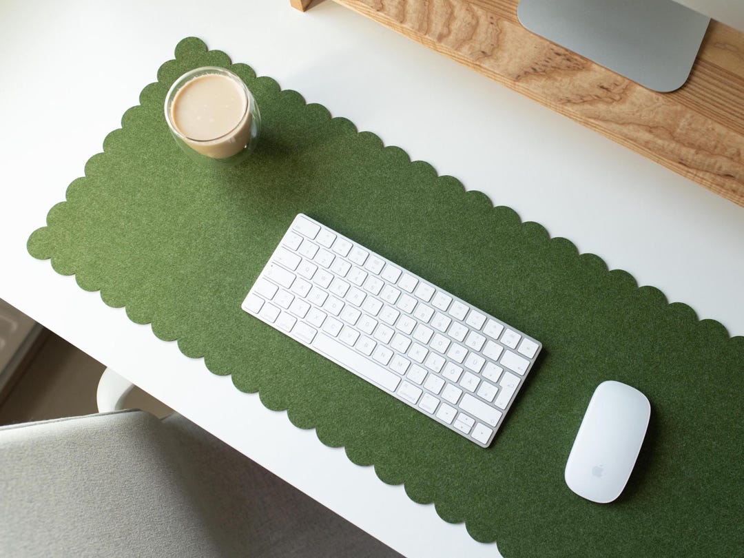 Felt Desk Mat Scalloped Edges, Green Desk Pad Aesthetic, Large Cute ...
