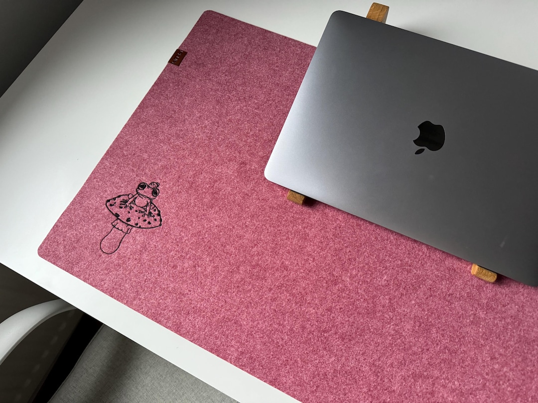 Cottagecore Desk Mat, Custom Pink Desk Mat With Frog Embroidery ...