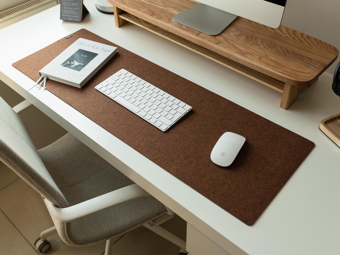Large Desk Mat, Felt Desk Mat in Brown, Computer Mouse Pad, Office Desk ...