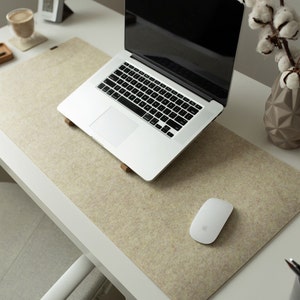 Beige Desk Mat Aesthetic, Felt Desk Pad, Keyboard Mat, Large Mouse Pad ...