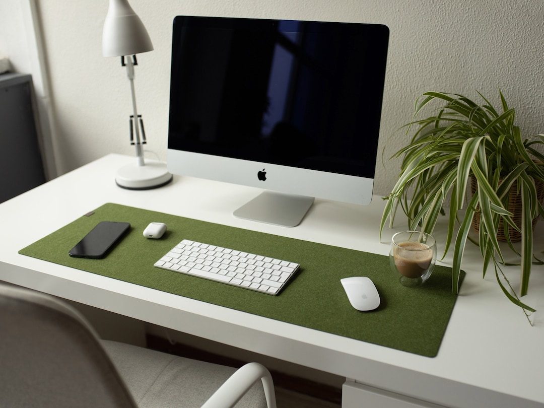Felt Desk Mat Green Custom Size Desk Pad Green Felt Extended - Etsy