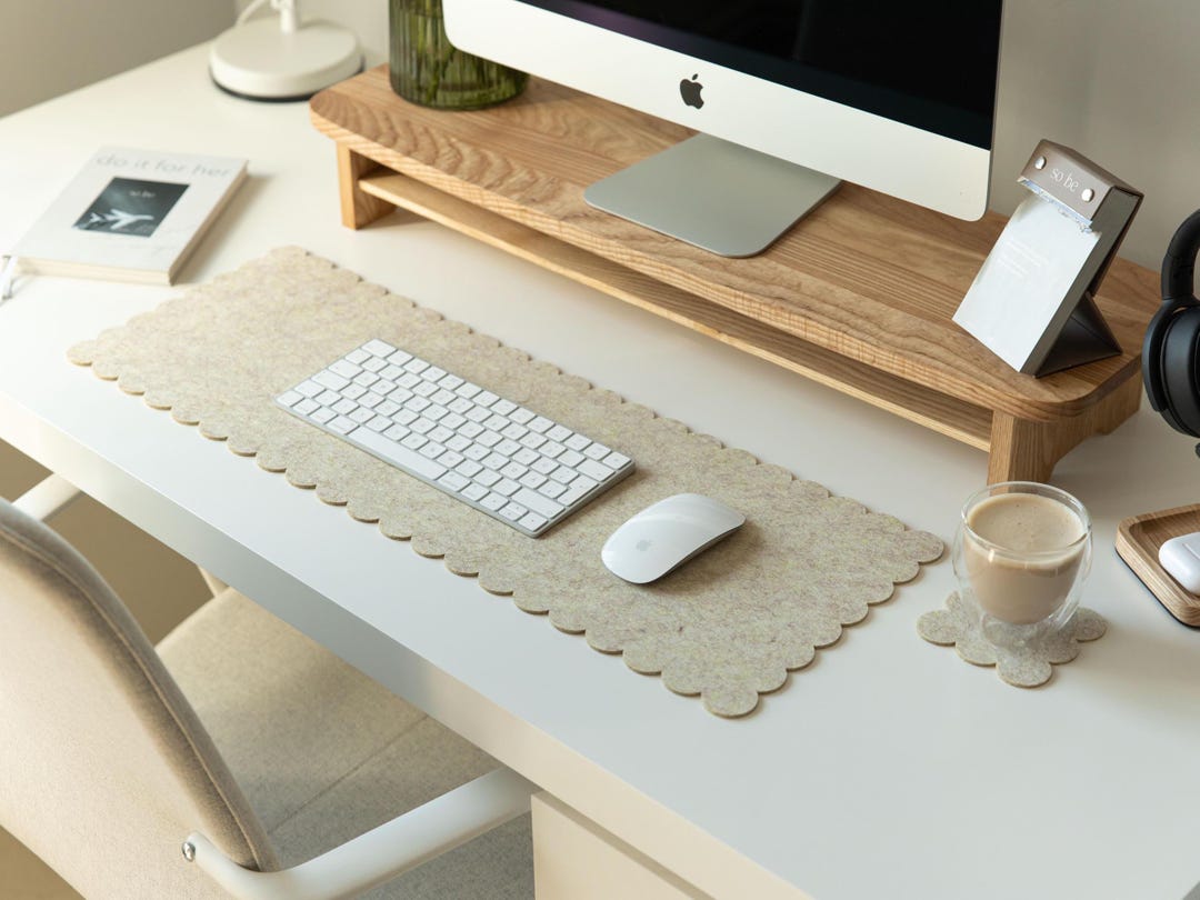 Felt Desk Mat, Scalloped Edges Desk Mat, Desktop Accessories, Large ...