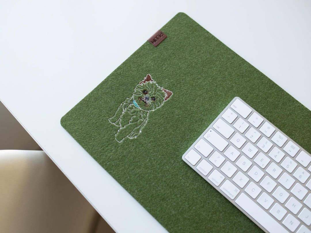 Dog Desk Mat, Felt Desk Mat With Custom Dog Embroidery, Cute Desk Decor ...