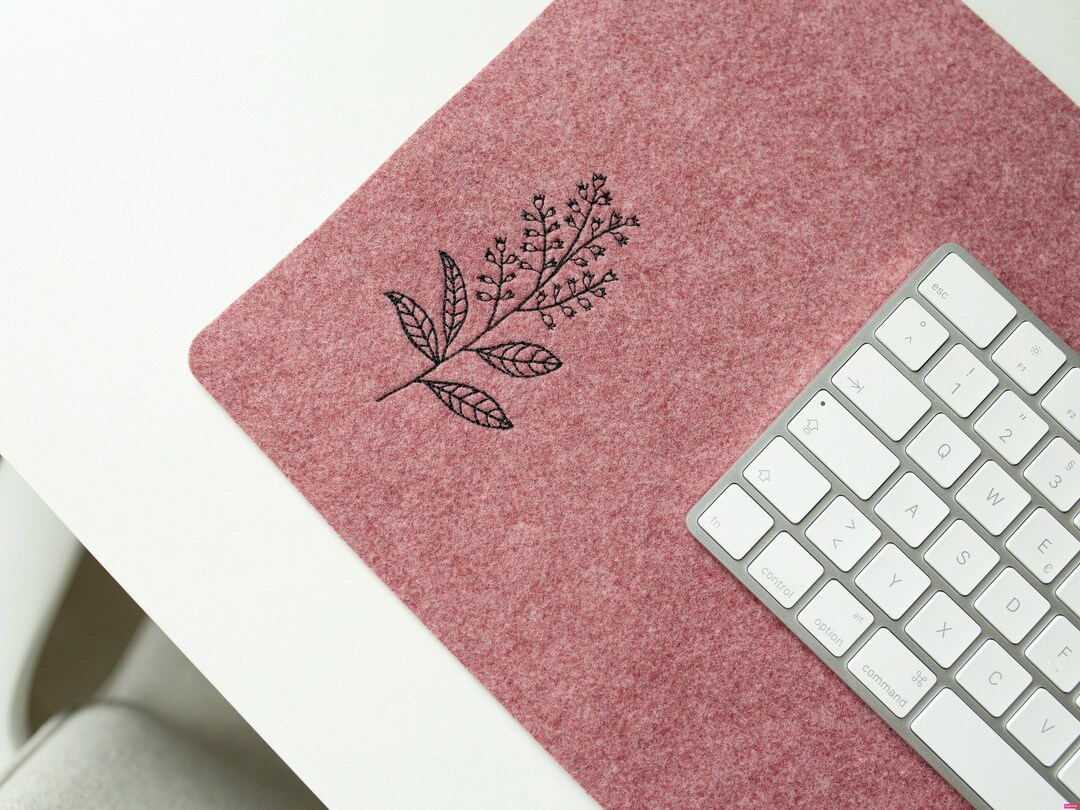 Floral Desk Mat Botanical Prints Custom Embroidery Pink Desk Mat Nature ...