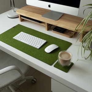 Felt Desk Mat Green, Custom Size Desk Pad Green, Felt Extended Mouse ...