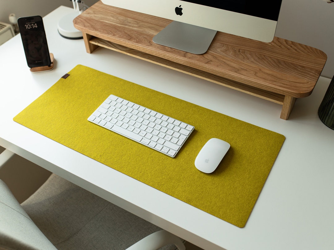 Felt Desk Mat Yellow Mouse Pad Desk Accessories Brown Keyboard Mat Desk ...