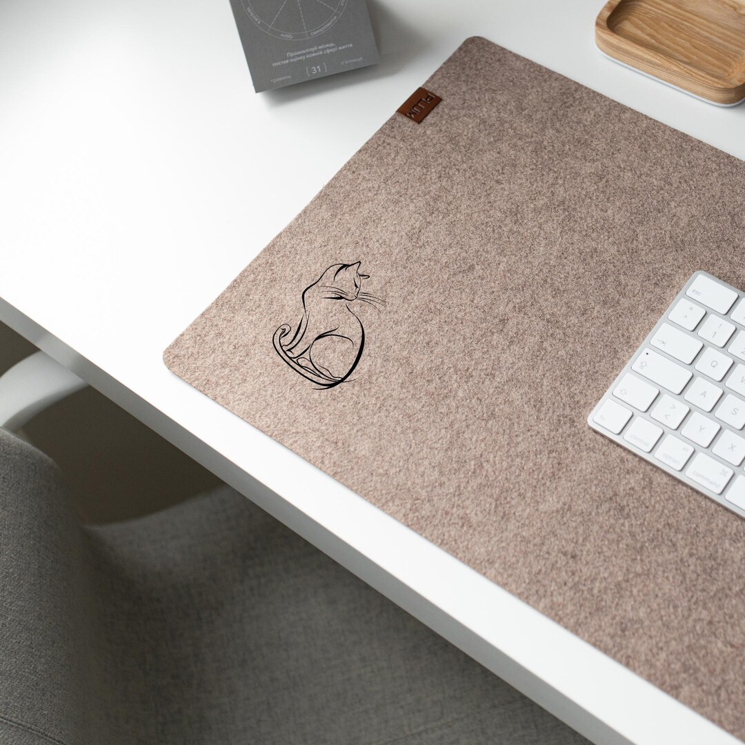 Felt Desk Mat, Cat Embroidery Custom Mousepad, Office Desk Mat, Girly ...