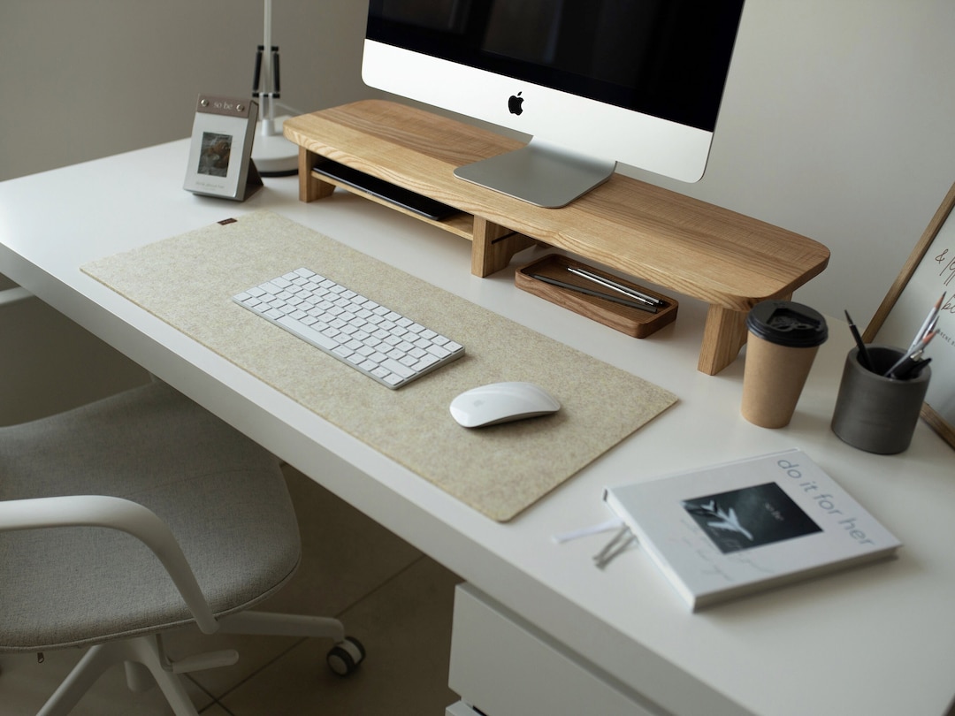Beige Desk Mat Aesthetic, Felt Desk Pad, Keyboard Mat, Large Mouse Pad ...