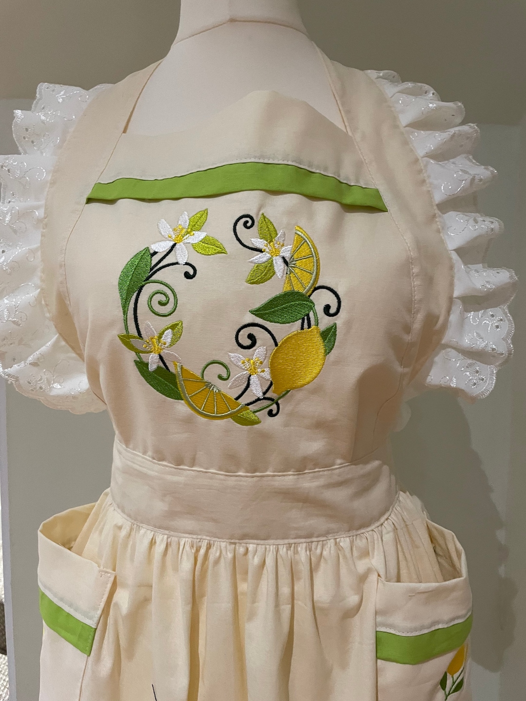 Handmade Made to Order,embroidered Lemon Vintage, Retro Style, Two ...