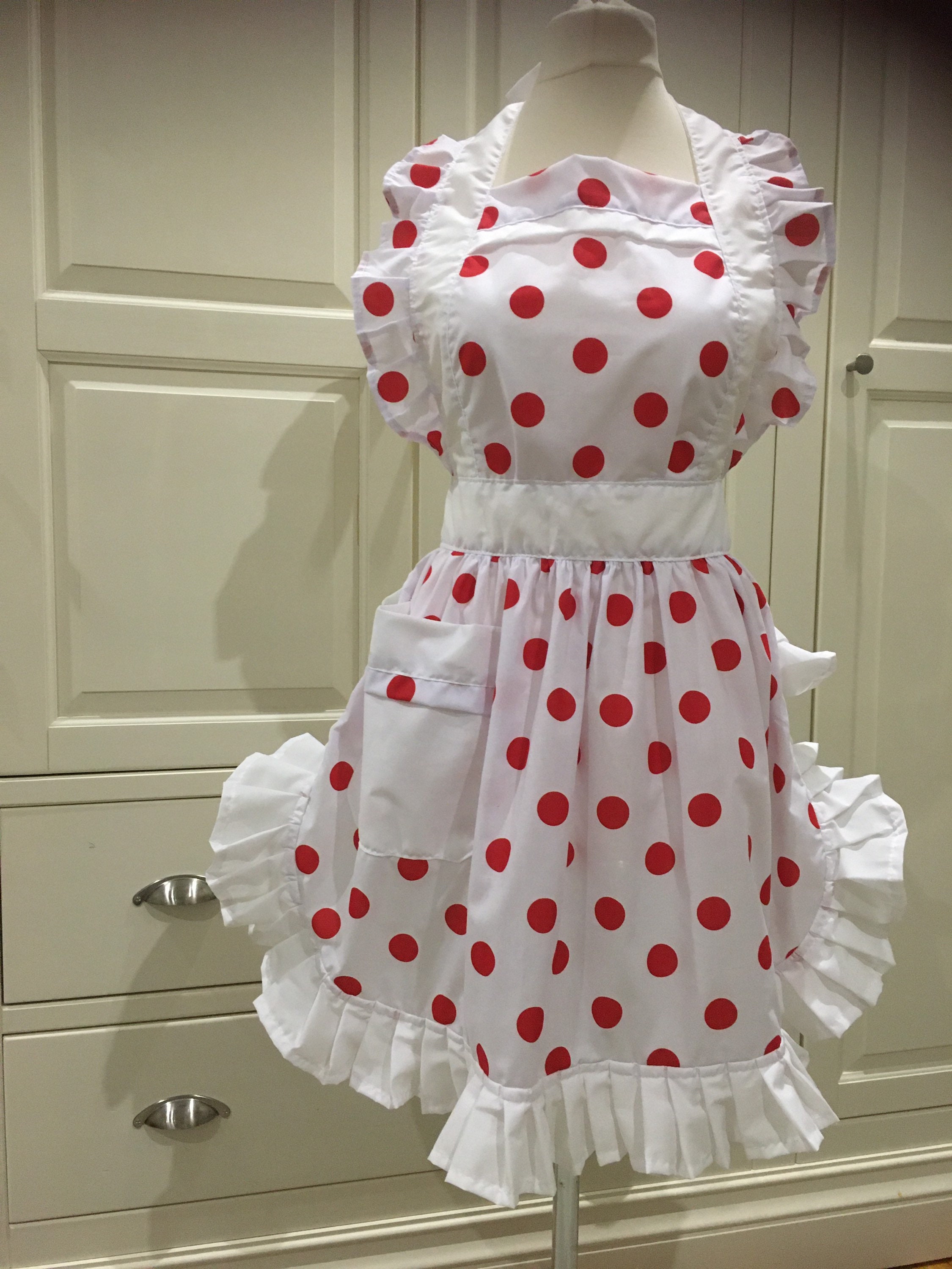 Handmade Victorian Cooking White Red Dot Vintage Shabby Full Apron! - Etsy