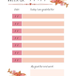 Weekly Gratitude Journal, Printable Gratitude Journal, Positivity, Goal ...