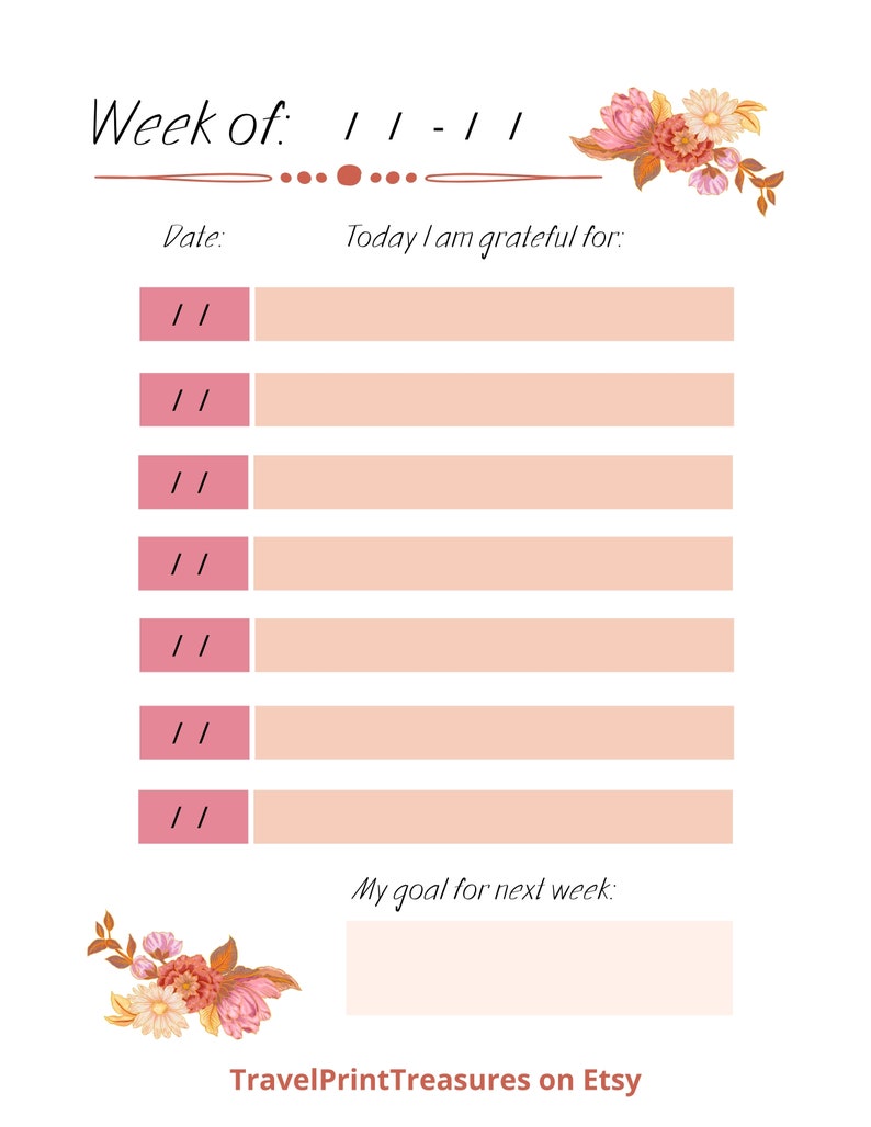 Weekly Gratitude Journal, Printable Gratitude Journal, Positivity, Goal ...
