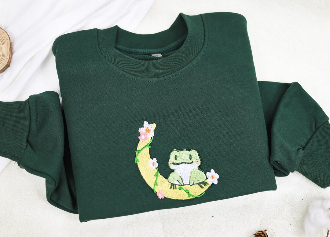 Frog Embroidered Sweatshirt,cute Frog Sweatshirt,funny Sweatshirt ...