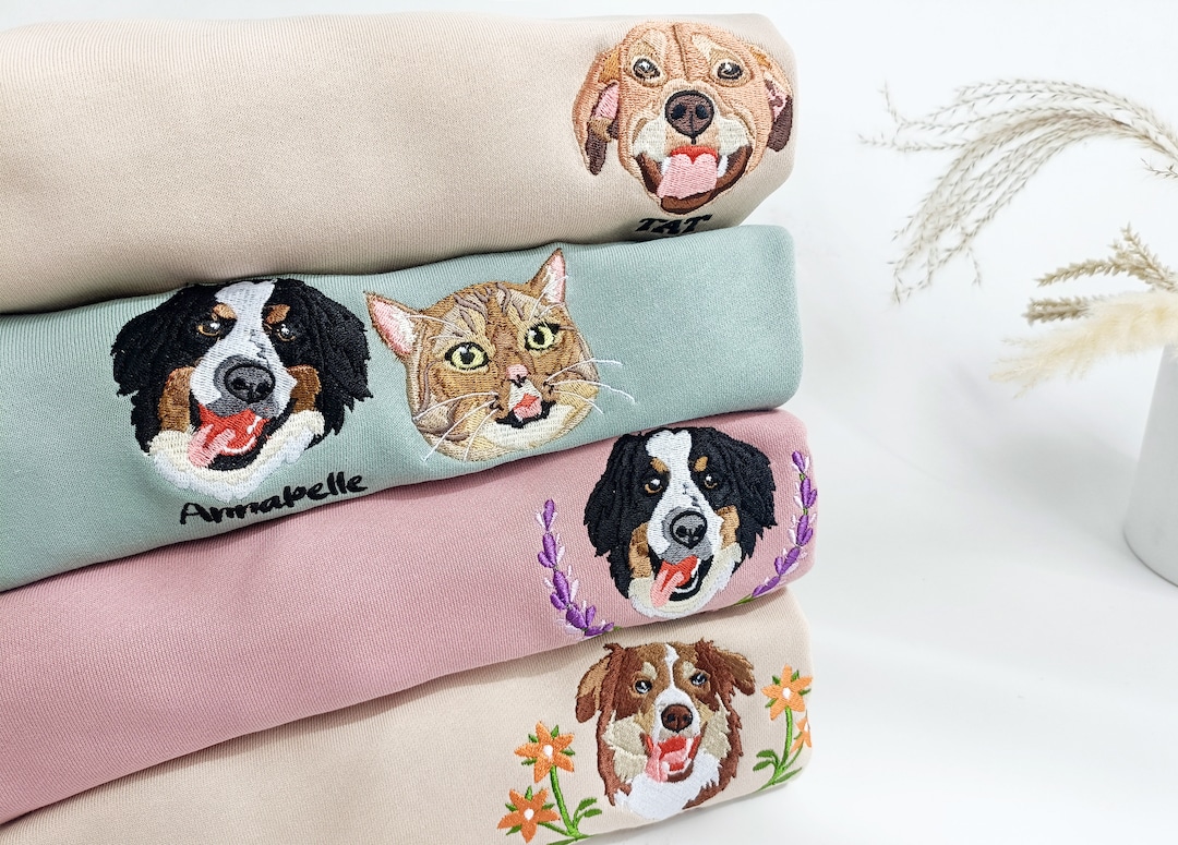 Custom Pet Portrait Embroidered Crewneck Sweatshirt,personalized With ...