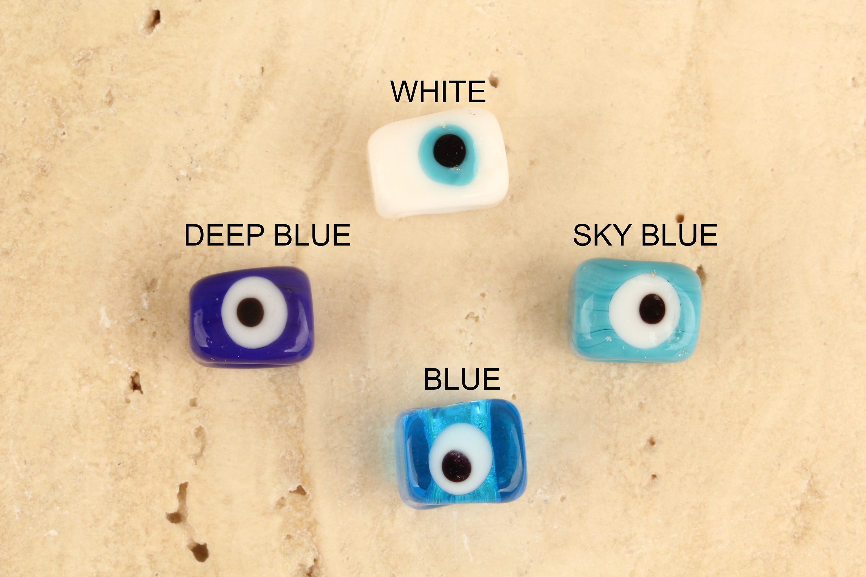 Murano Glass Evil Eye Square Beads - Handmade Beads - Turkish Jewelry ...