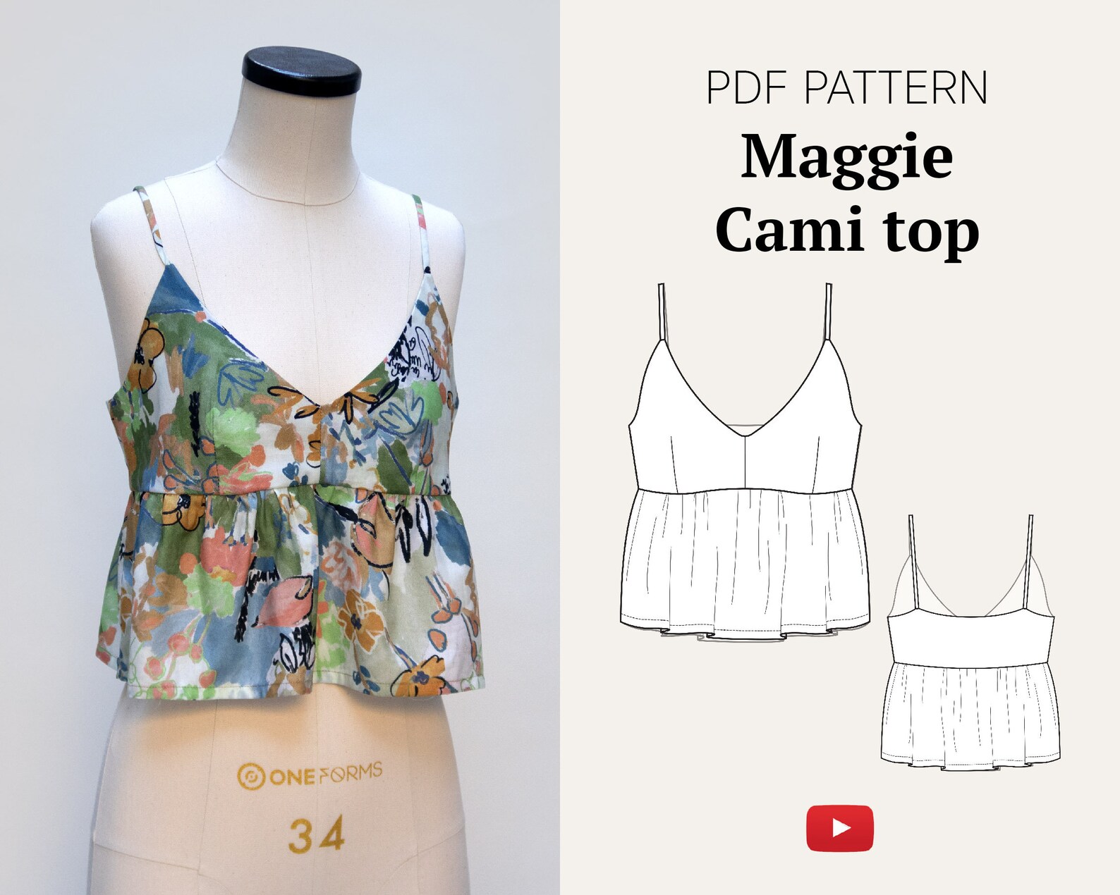 V Neck Peplum Ruffle Cami Top Maggie PDF Pattern - Etsy