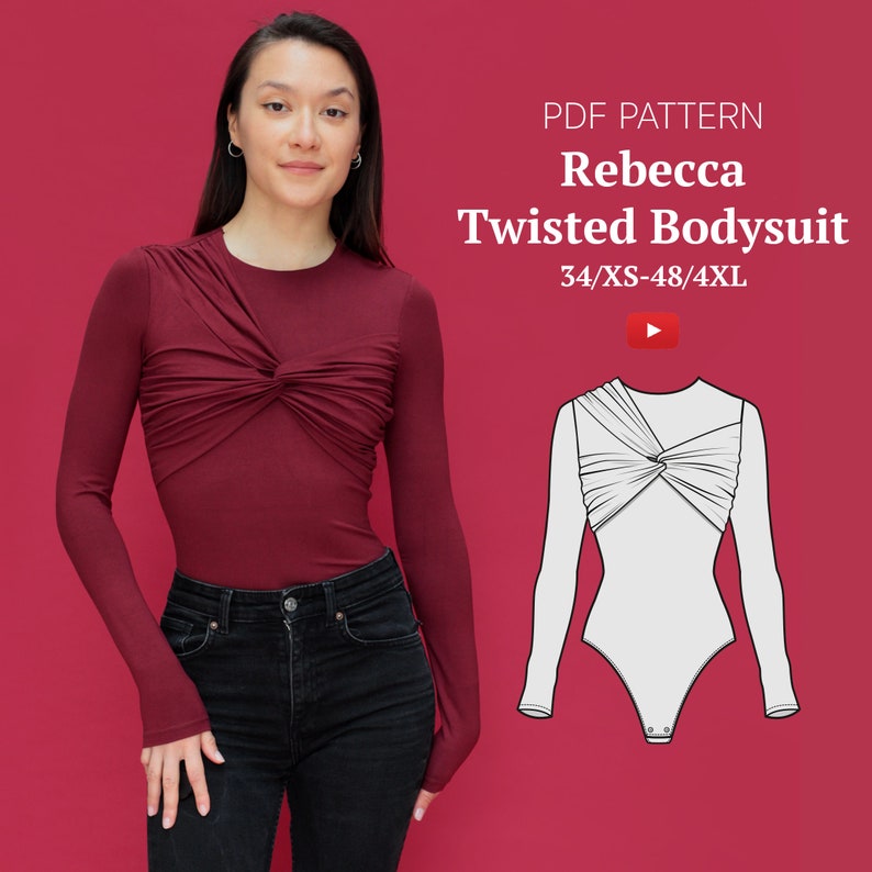 Rebecca Twisted Draped Bodysuit PDF Sewing Pattern - Etsy