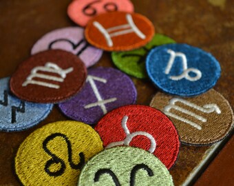 Astrology Zodiac Sign Patch, Gold Threading on Black, Birth Sign Sew-on ...