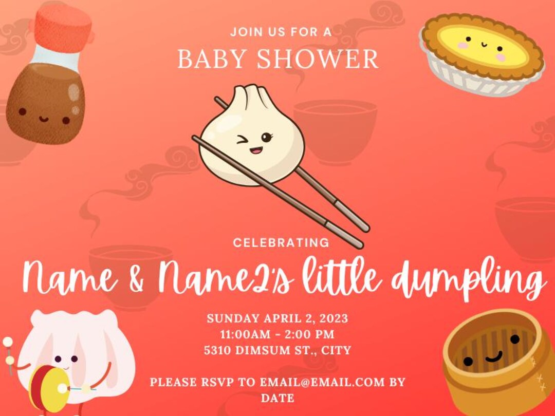 Dim Sum Baby Shower Invitation & Thank You Card Canva Template | Bao ...