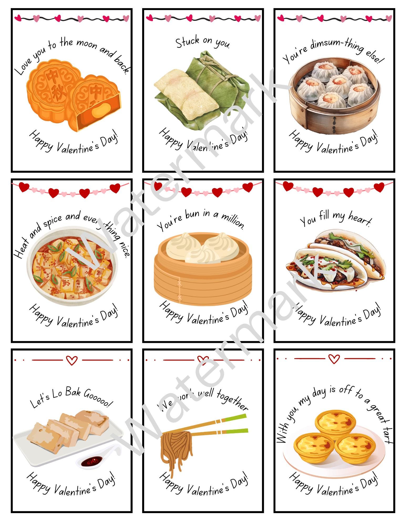 36 Printable Dim Sum Valentine’s Cards | Adorable & Punny Love Notes - Etsy
