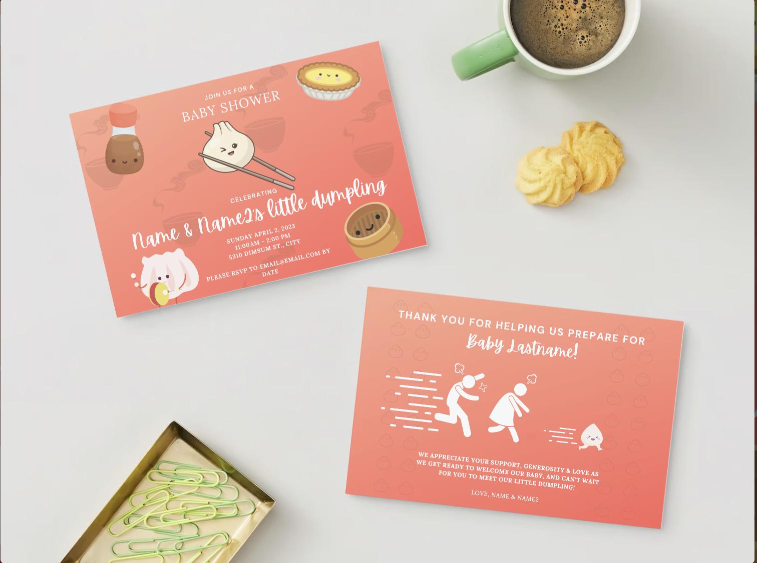 Dim Sum Baby Shower Invitation & Thank You Card Canva Template | Bao ...