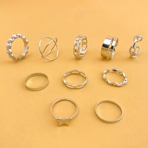 10 Piece Gold Ring Set Silver Rings Pearl Ringset - Etsy