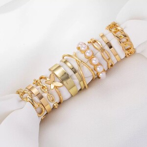 10 Piece Gold Ring Set Silver Rings Pearl Ringset - Etsy