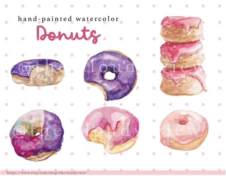 Watercolor Donut Collection - PNG Donut, Hand-painted Watercolor Donuts ...
