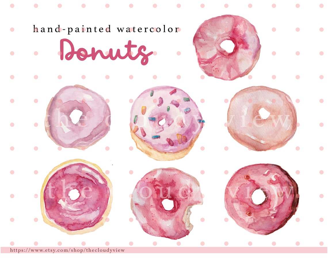 Watercolor Donut Collection - PNG Donut, Hand-painted Watercolor Donuts ...