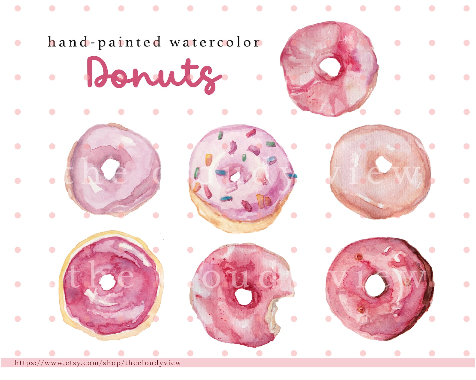 Watercolor Donut Collection - PNG Donut, Hand-painted Watercolor Donuts ...