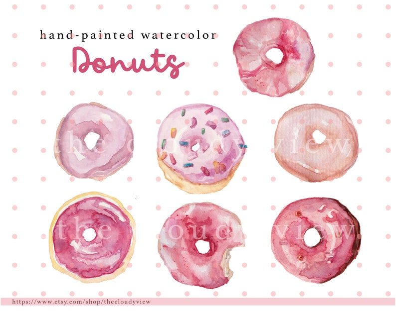 Watercolor Donut Collection - PNG Donut, Hand-painted Watercolor Donuts ...
