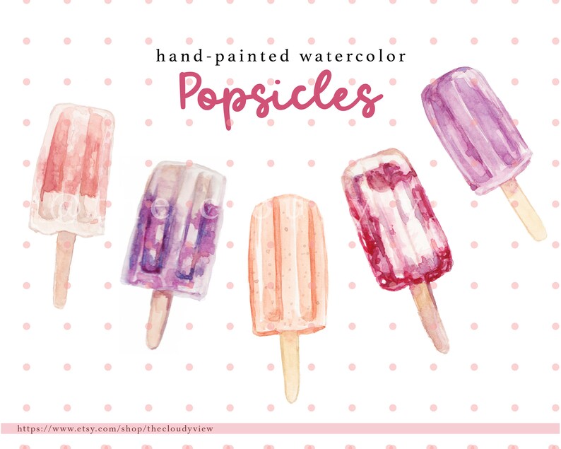 Ice Cream and Popcicle Watercolor Clip Art, Instant Download, Ice Cream ...